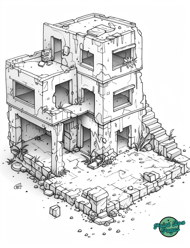 Isometric Zombie Apocalypse Coloring Page Printables