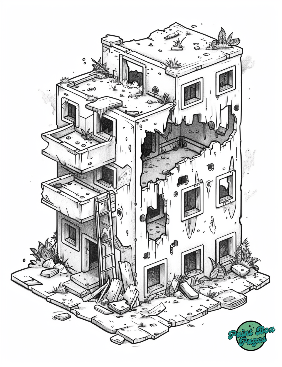 Isometric Zombie Apocalypse Coloring Page Printables