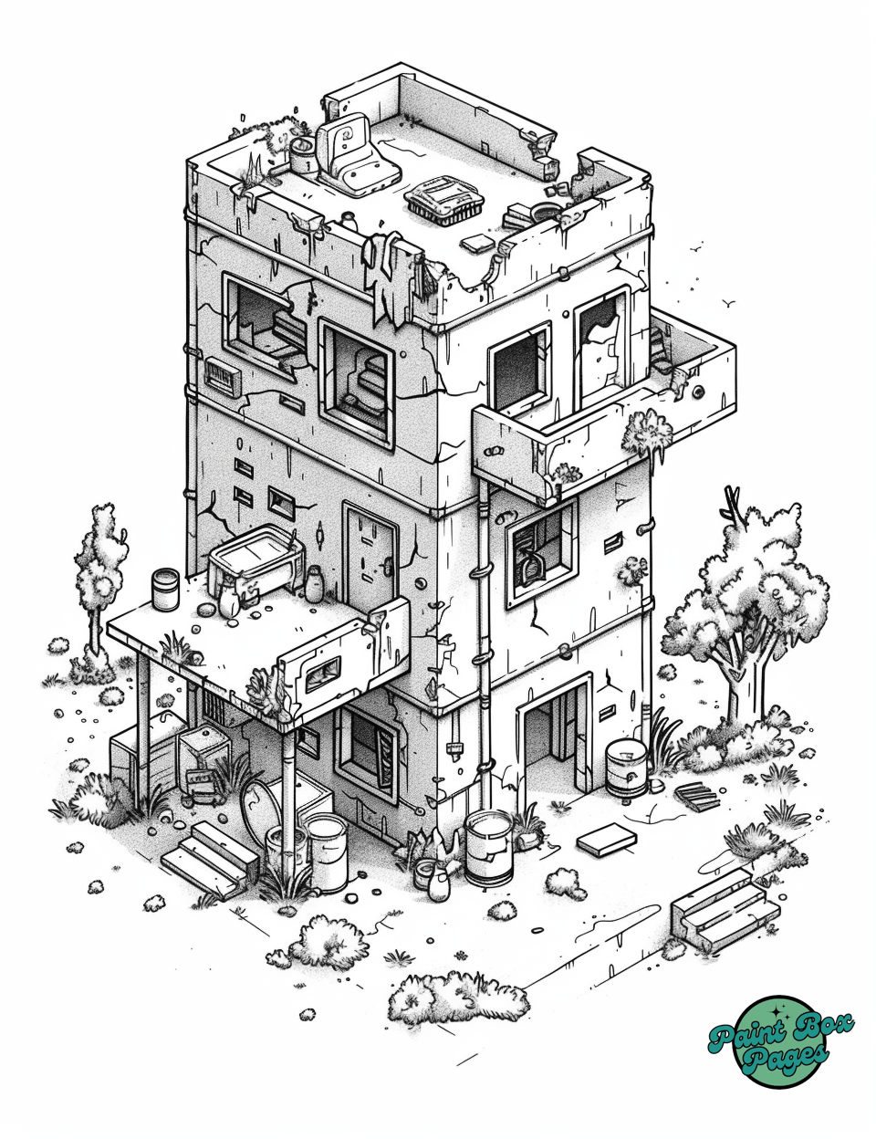 Isometric Zombie Apocalypse Coloring Page Printables
