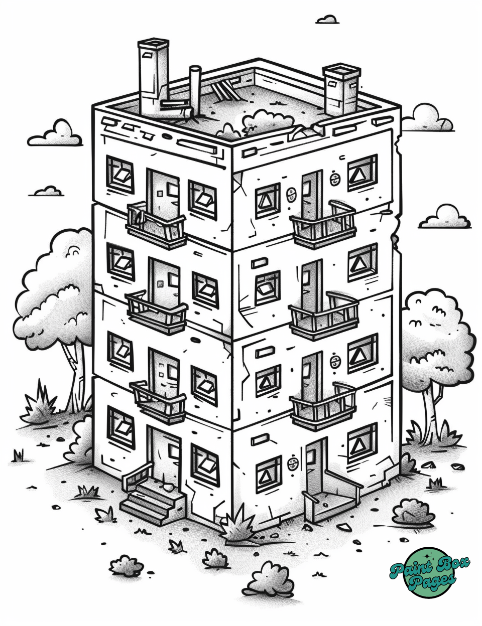 Isometric Zombie Apocalypse Coloring Page Printables