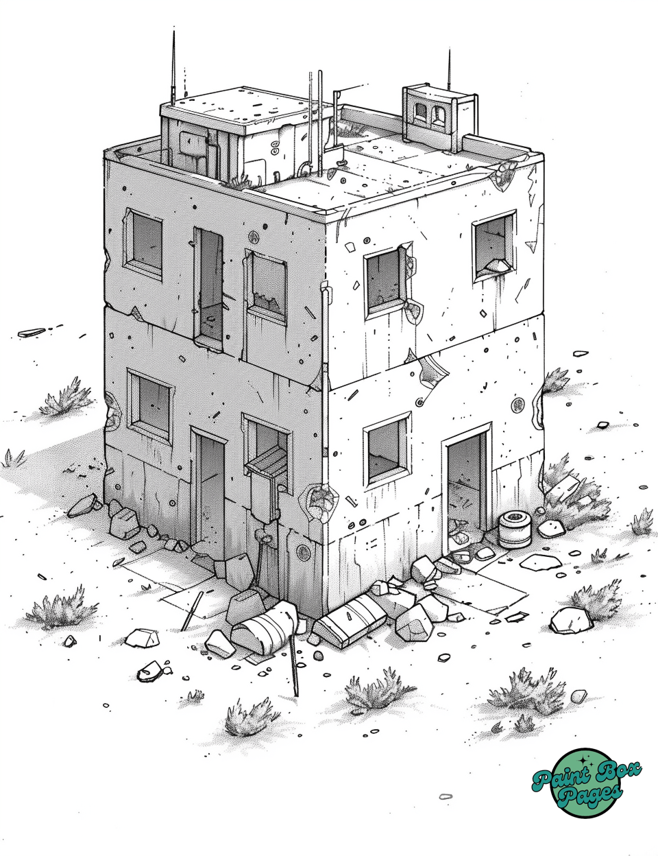 Isometric Zombie Apocalypse Coloring Page Printables