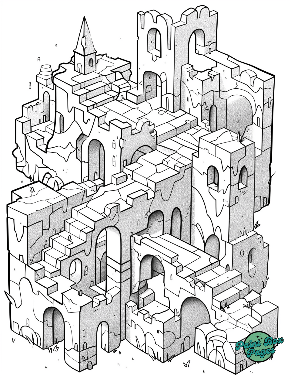 Isometric Geographical Locations Coloring Pages