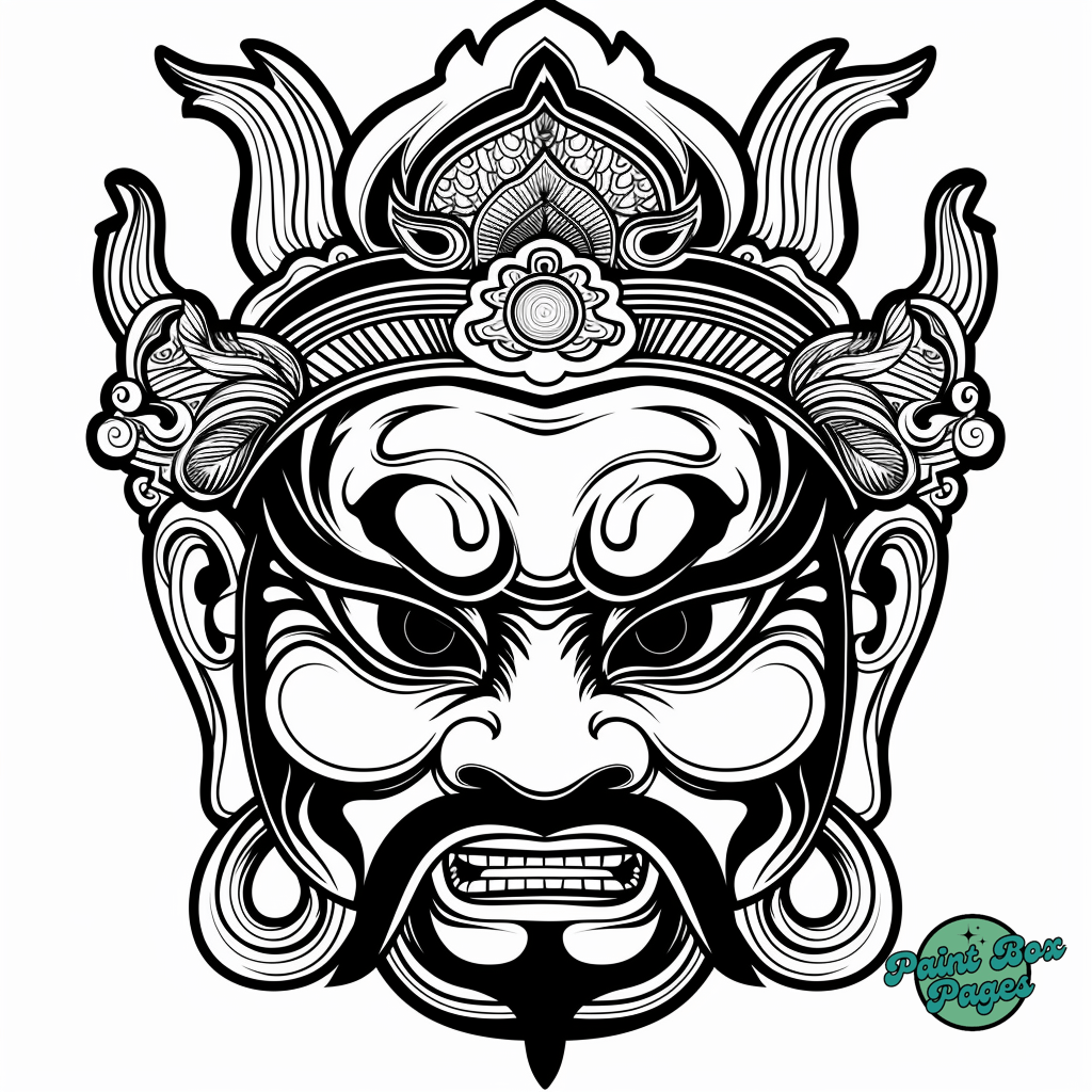 60 Asian Chinese Opera Mask Coloring Pages