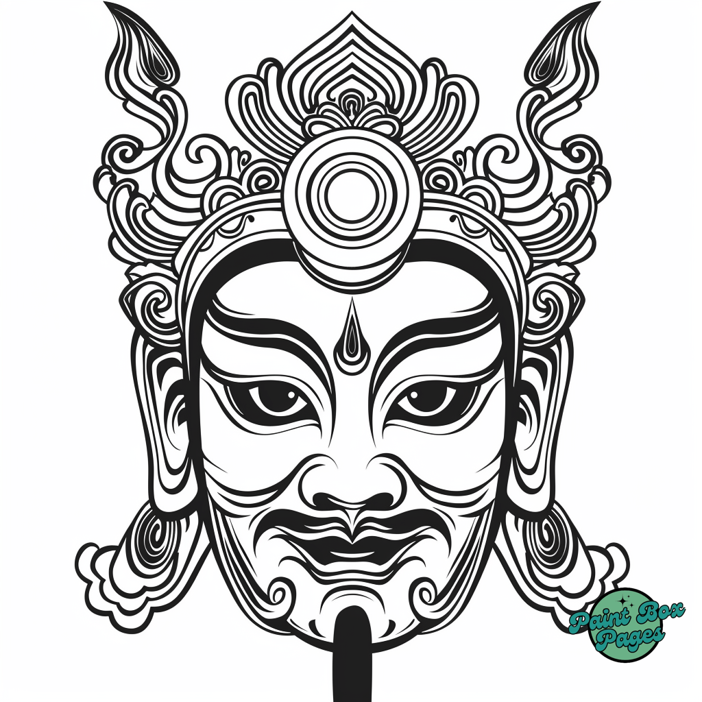 60 Asian Chinese Opera Mask Coloring Pages