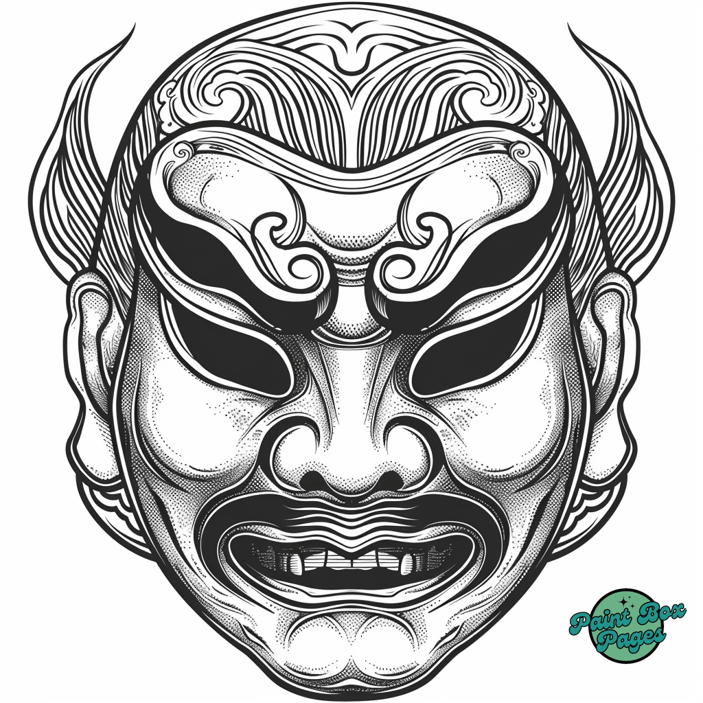 60 Asian Chinese Opera Mask Coloring Pages