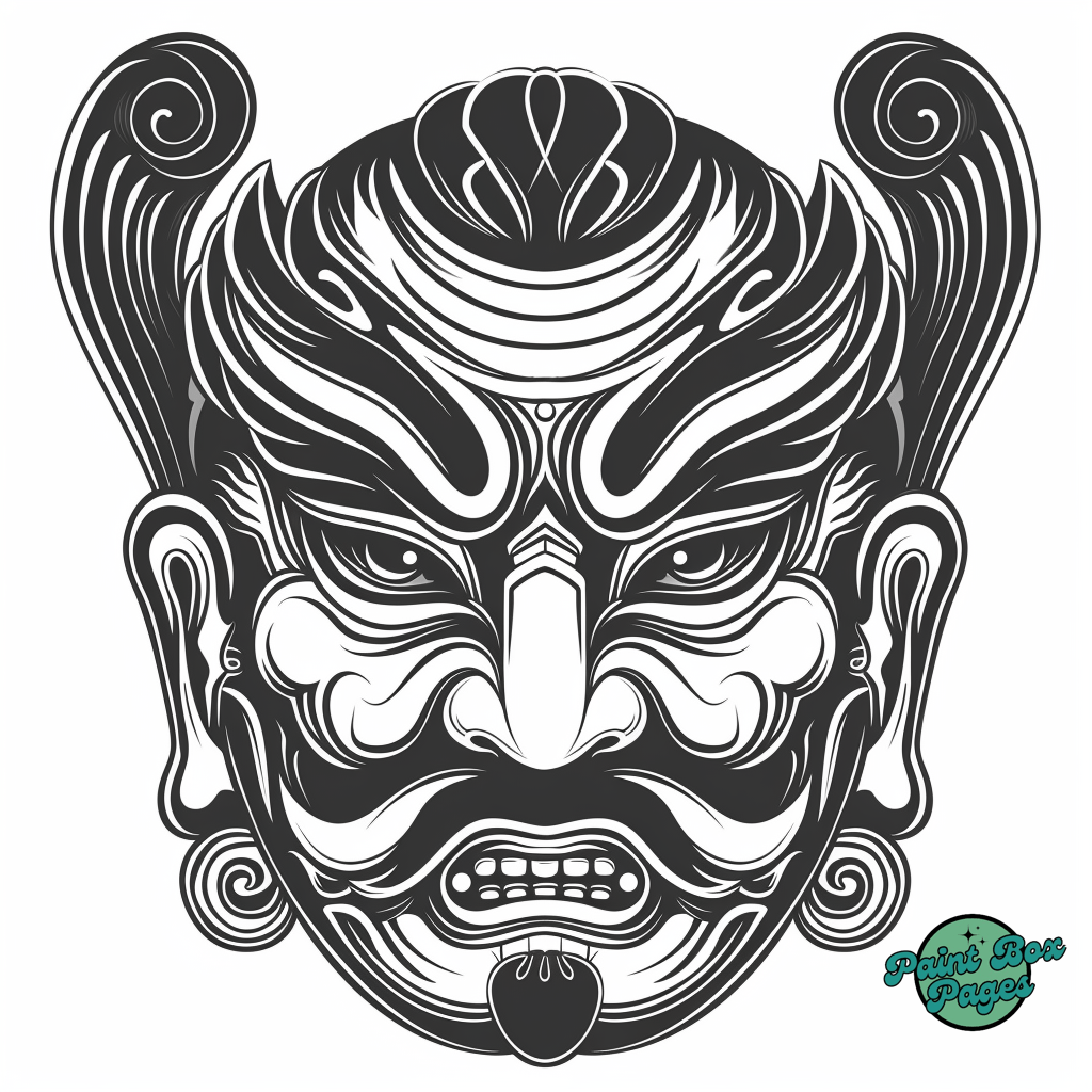 60 Asian Chinese Opera Mask Coloring Pages