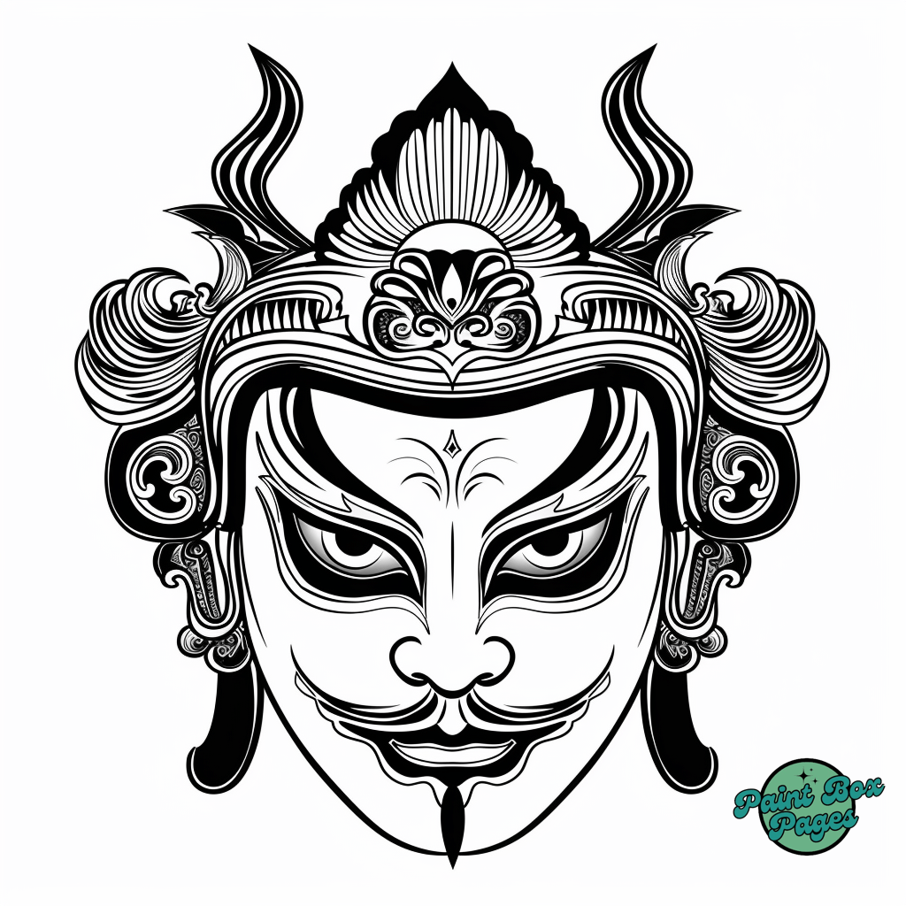 60 Asian Chinese Opera Mask Coloring Pages