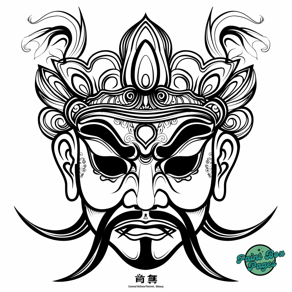 60 Asian Chinese Opera Mask Coloring Pages