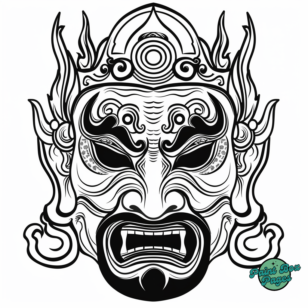 60 Asian Chinese Opera Mask Coloring Pages