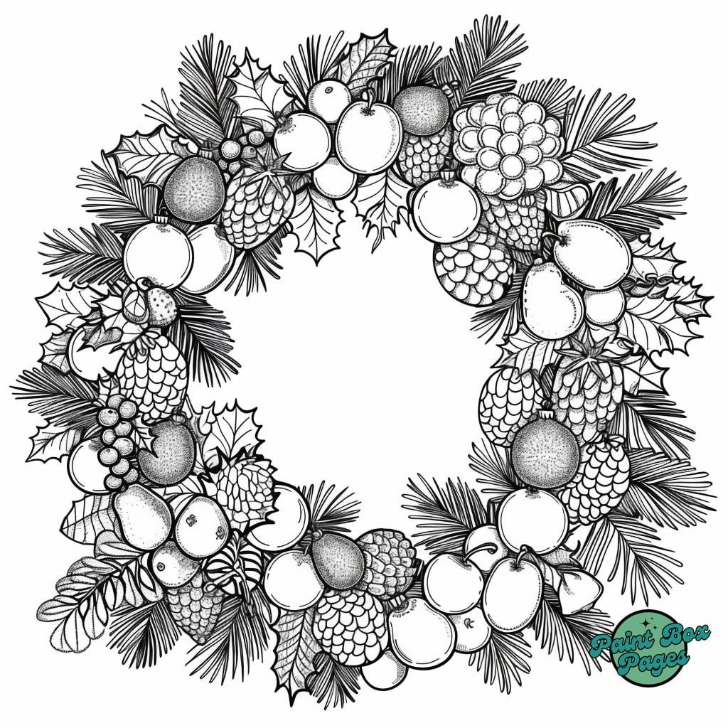8 Fruit Wreath Adult Coloring Pages