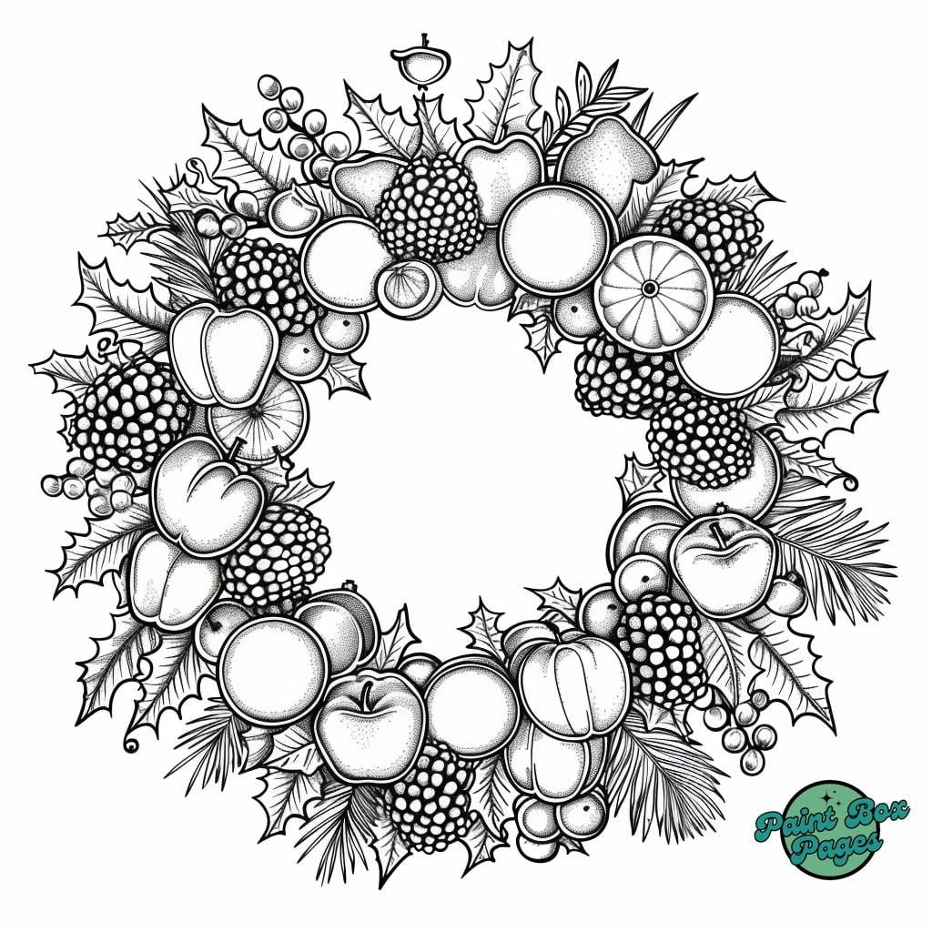 8 Fruit Wreath Adult Coloring Pages