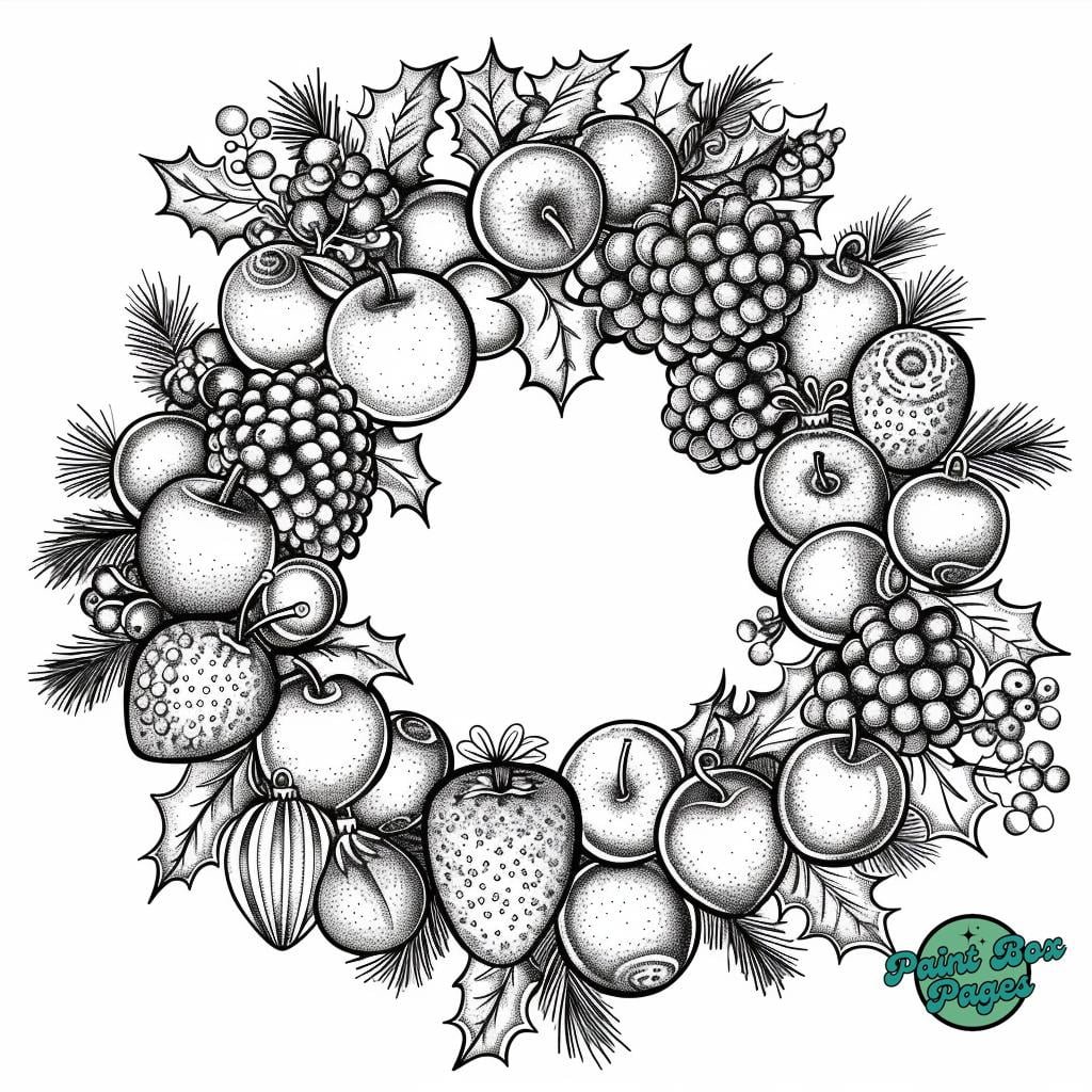 8 Fruit Wreath Adult Coloring Pages