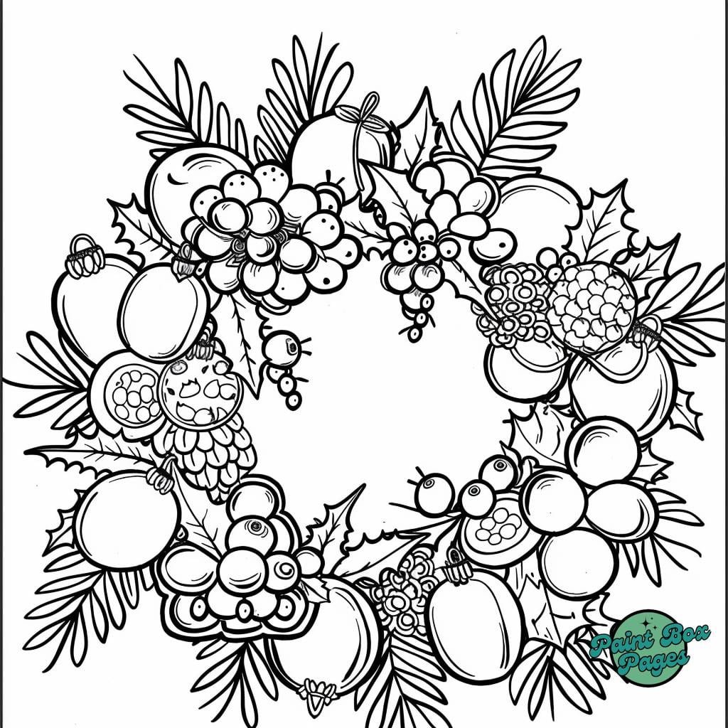 8 Fruit Wreath Adult Coloring Pages