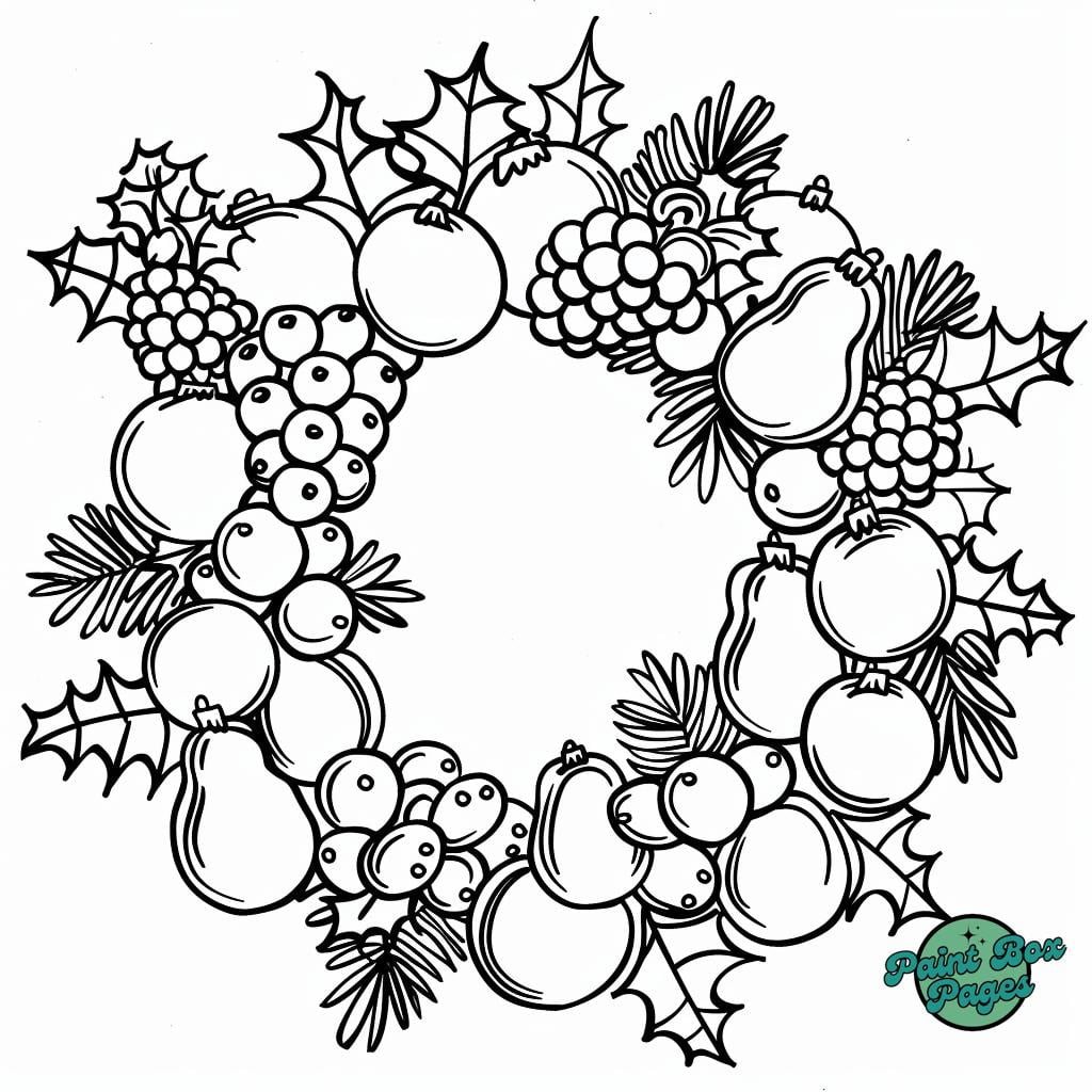 8 Fruit Wreath Adult Coloring Pages